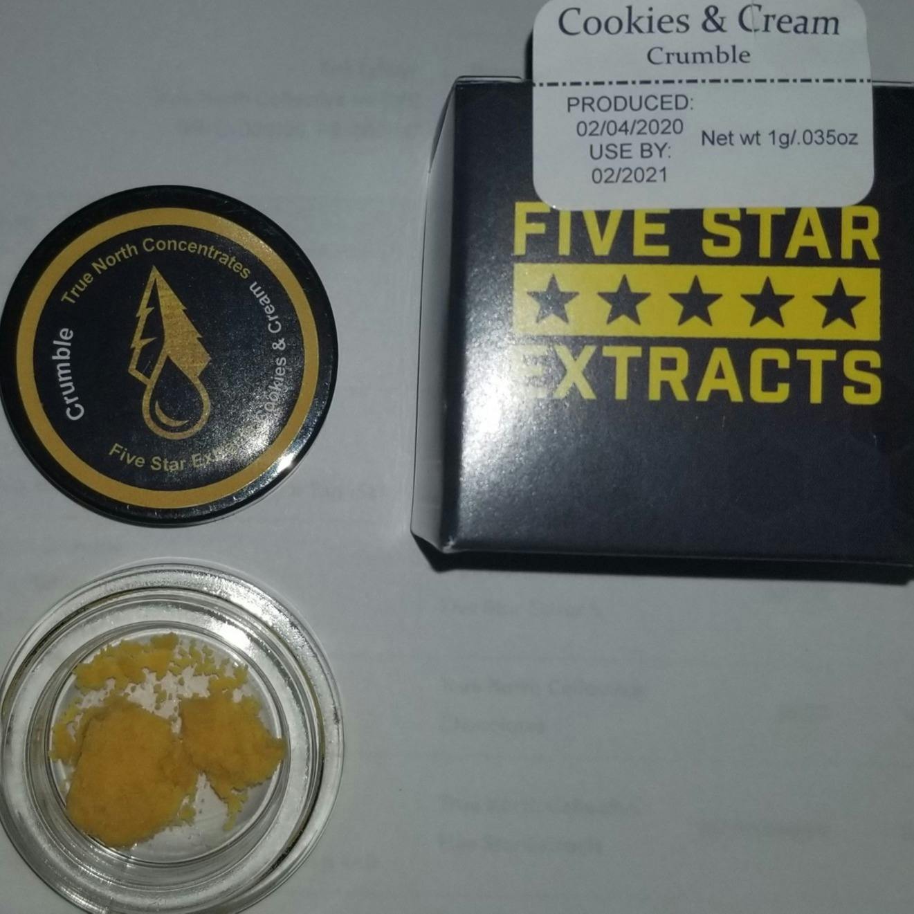 Five Star Extracts: Cookies and Cream Crumble 1g | Leafly